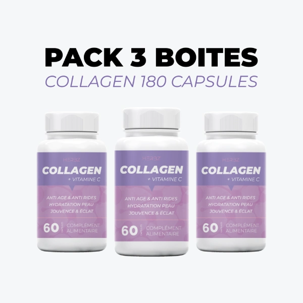 Pack 3 Boites Collagen + Vitamine C Herbz – 180 Capsules
