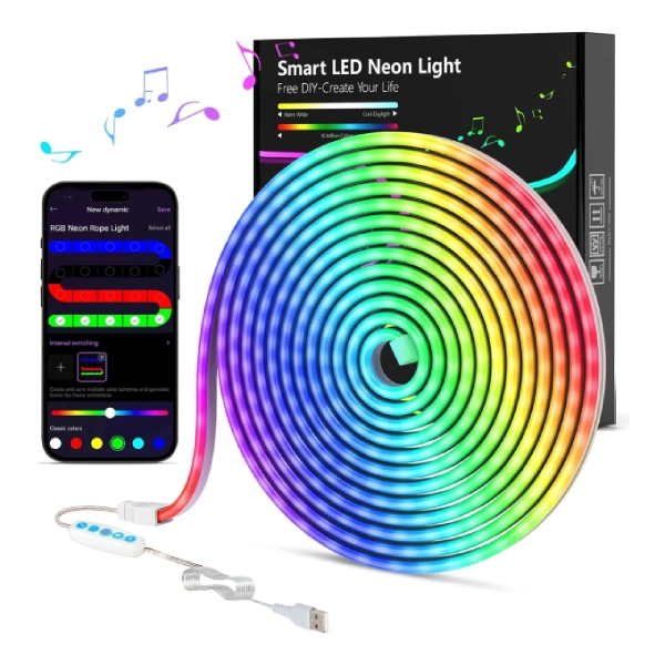 Bande Lumineuse Néon LED RGB Intelligente WiFi et Bluetooth – 3m
